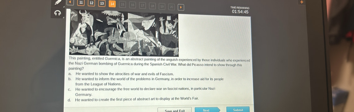 Solved: 4 11 12 13 14 16 17 18 to TIME REMANING 01:54:45 This painting ...