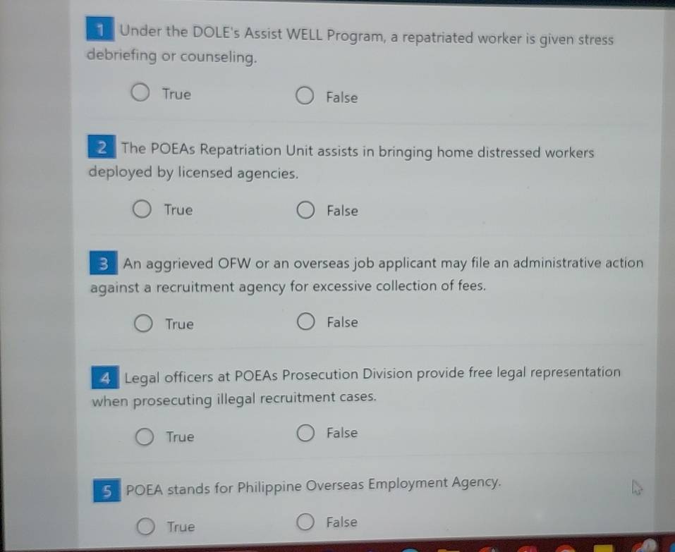 Solved: Under the DOLE's Assist WELL Program, a repatriated worker is ...