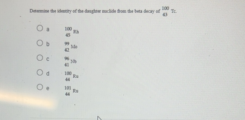 Solved: Determine the identity of the daughter nuclide from the beta ...