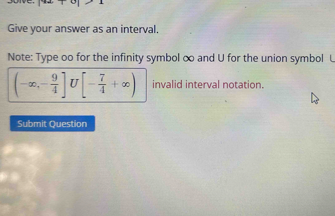 Solved: x^| Give your answer as an interval. Note: Type oo for the ...