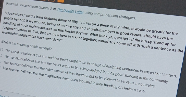 Read this excerpt from chapter 2 of The Scarlet Letter using ...