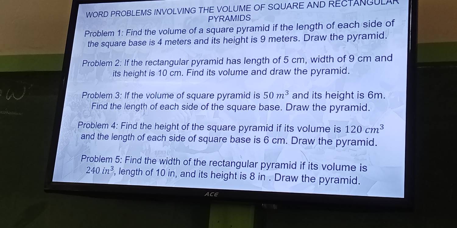 Solved: WORD PROBLEMS INVOLVING THE VOLUME OF SQUARE AND RECTANGULAR ...