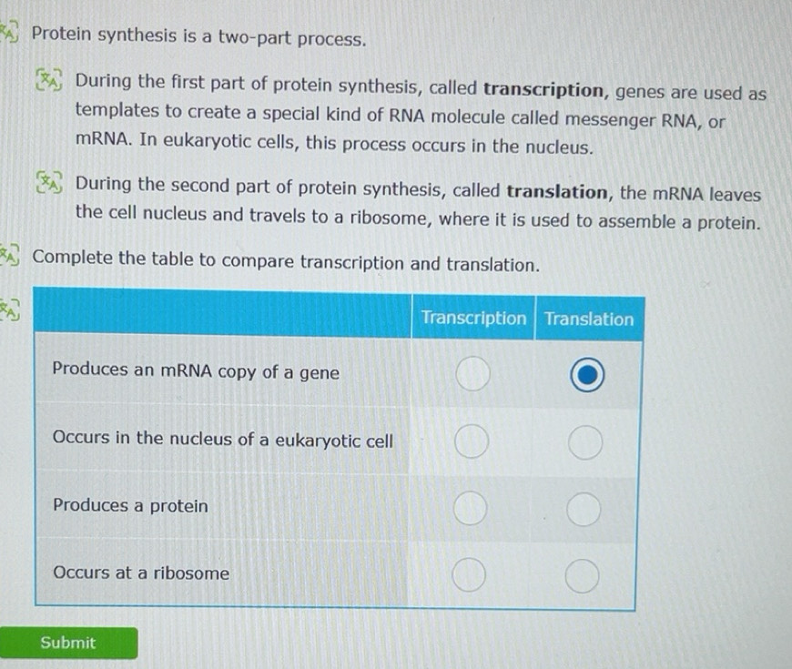 Resuelto:Protein synthesis is a two-part process. During the first part ...