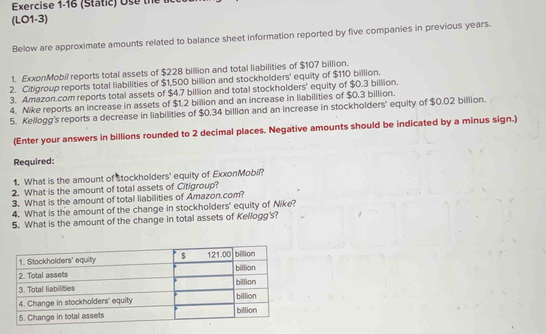Solved: (Static) Use the a (LO1-3) Below are approximate amounts ...