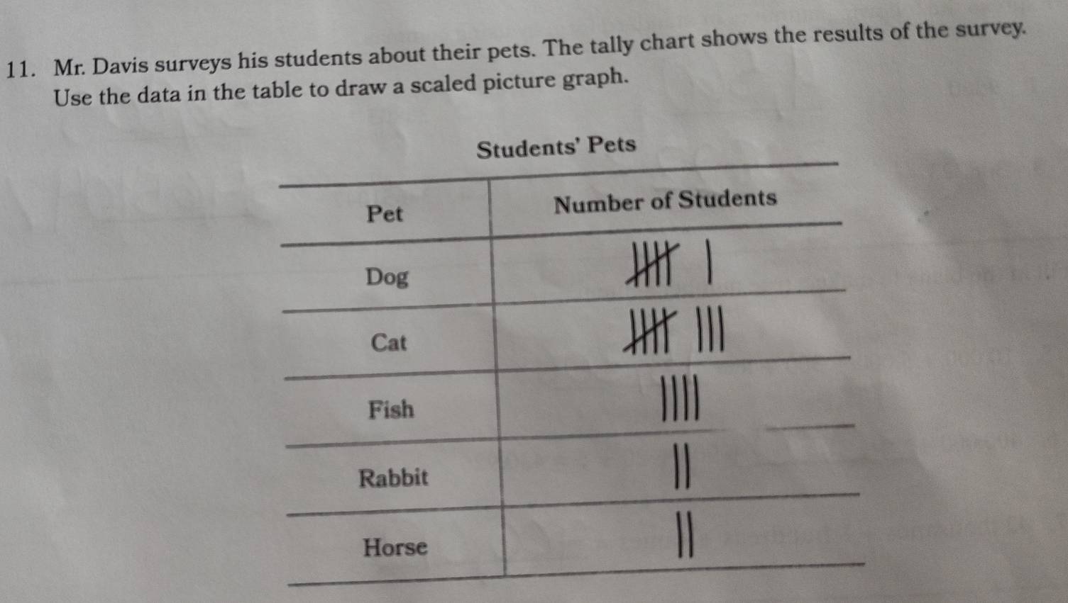 Solved: Mr. Davis surveys his students about their pets. The tally ...