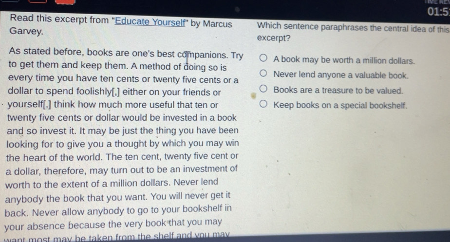 Gelöst:01:5 Read this excerpt from “Educate Yourself” by Marcus Which ...