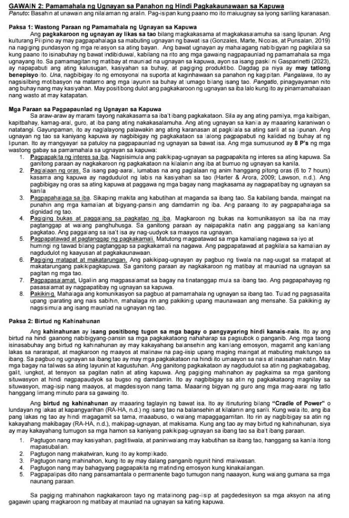 Solved: GAWAIN 2: Pamamahala ng Ugnayan sa Panahon ng Hindi ...