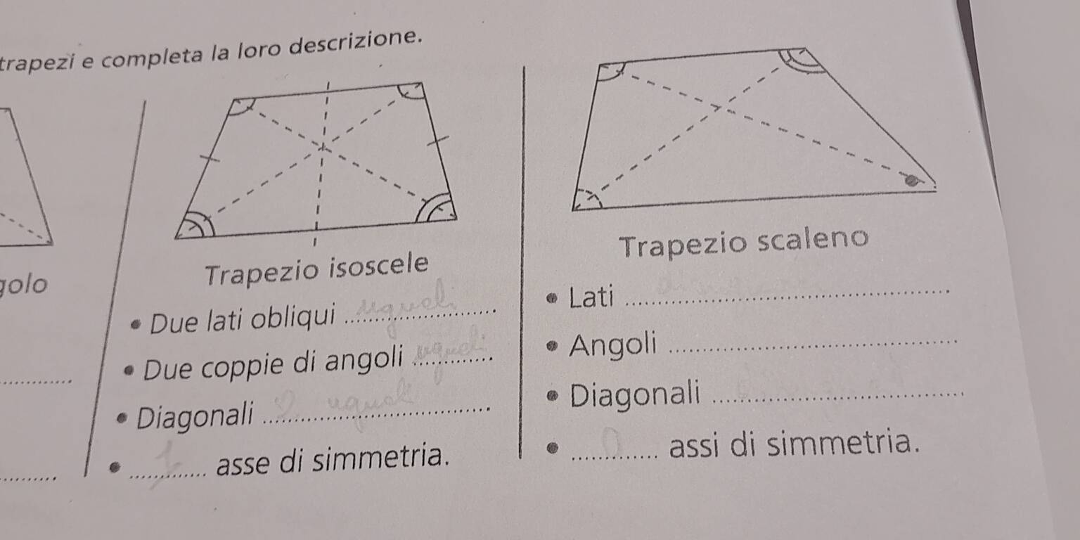 Risolto:trapezi e completa la loro descrizione. golo Trapezio isoscele ...