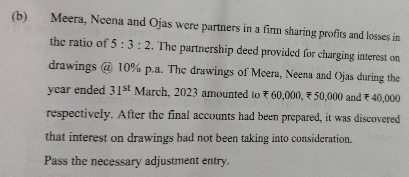 Solved: Meera, Neena and Ojas were partners in a firm sharing profits ...