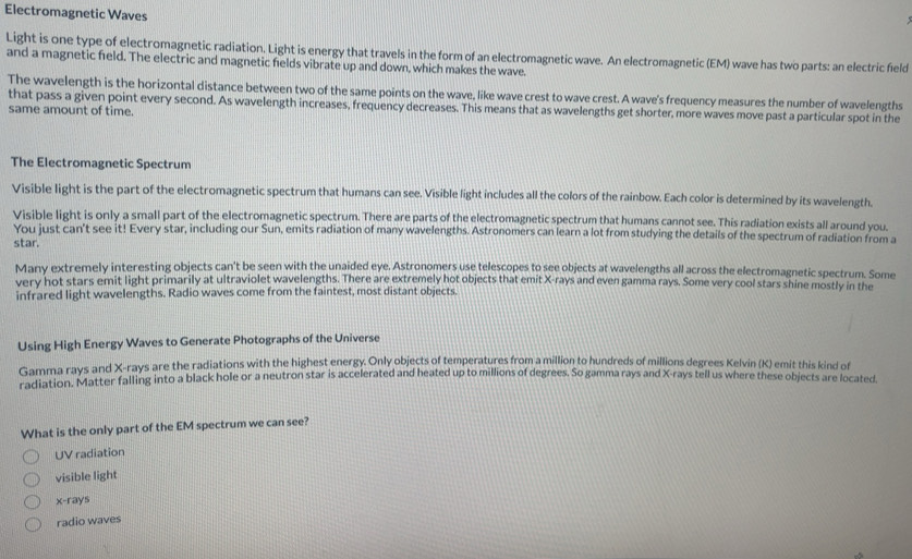 Solved: Electromagnetic Waves Light is one type of electromagnetic ...