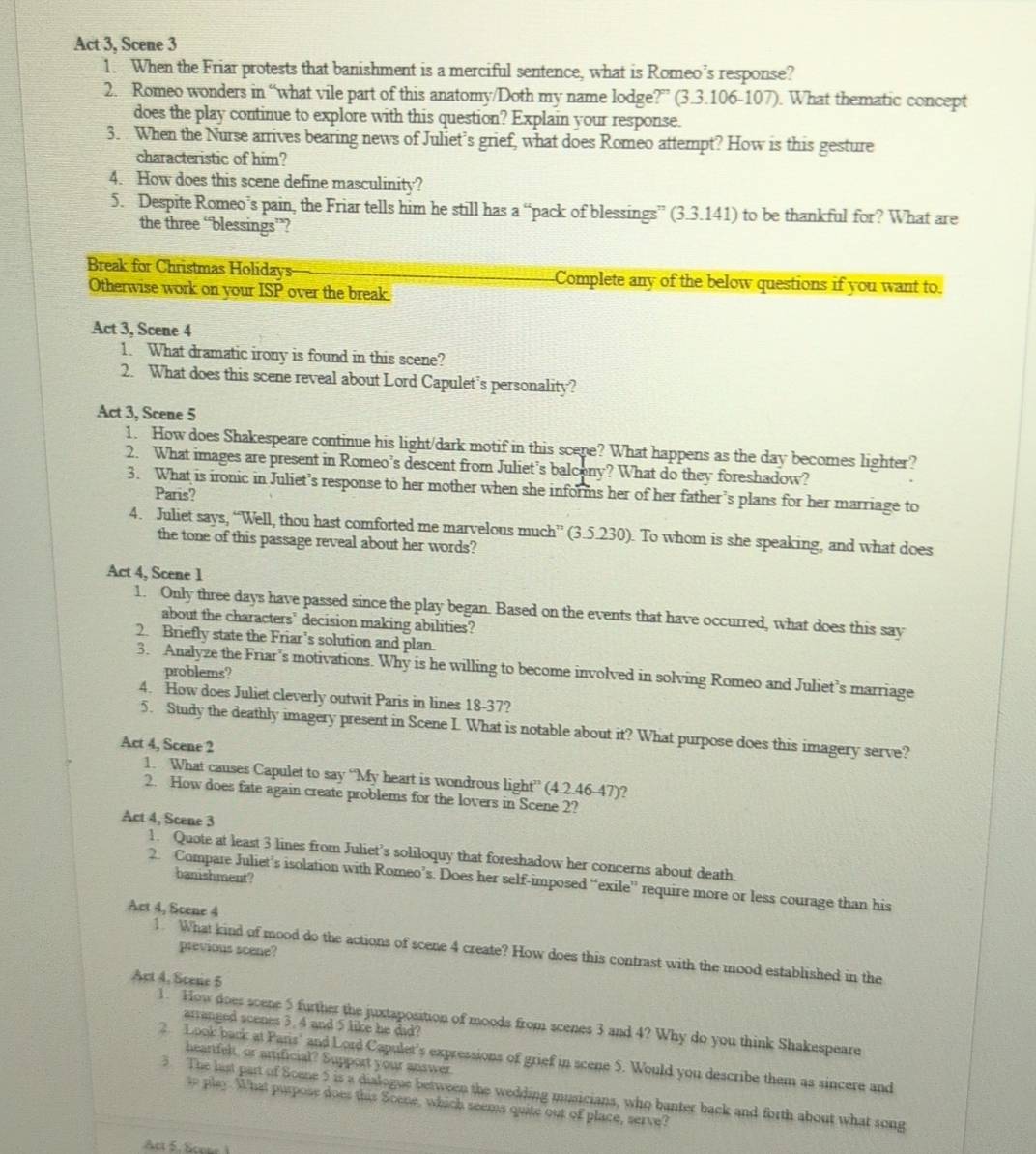 Solved: Act 3, Scene 3 1. When the Friar protests that banishment is a ...