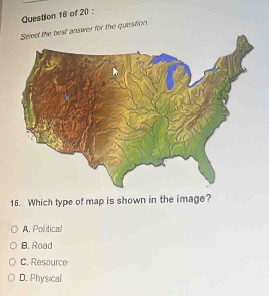 Solved: best answer for the question. 16. Which type of map is shown in ...