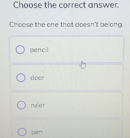 Resuelto:Choose the correct answer. Choose the one that doesn't belong ...