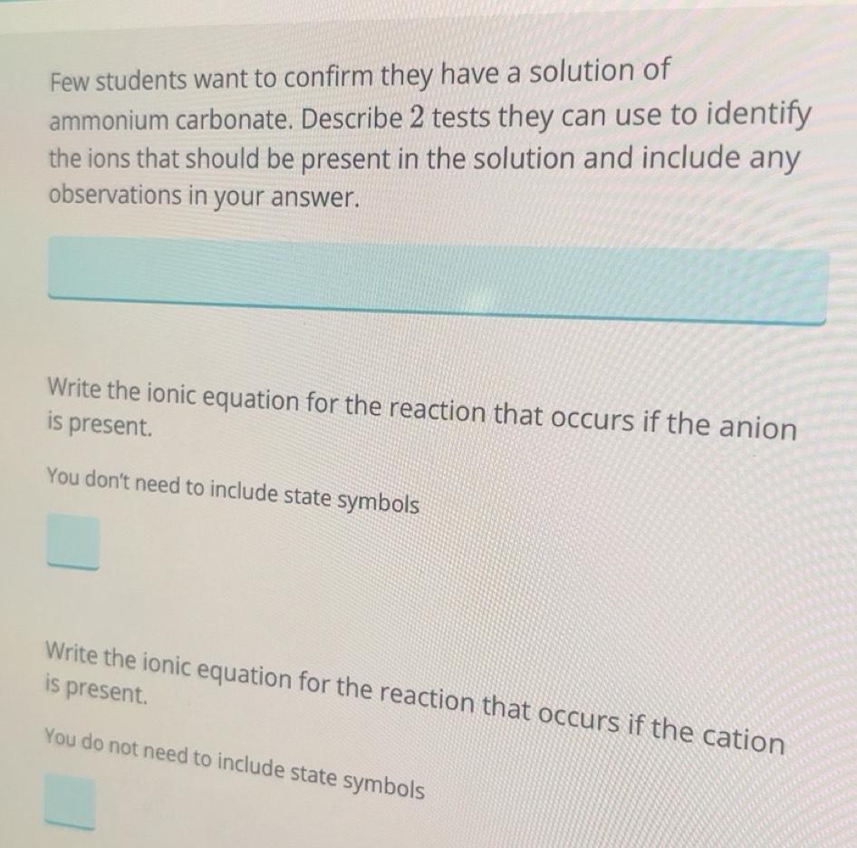 Solved: Few students want to confirm they have a solution of ammonium ...