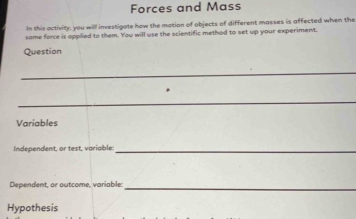 Solved: Forces and Mass In this activity, you will investigate how the ...