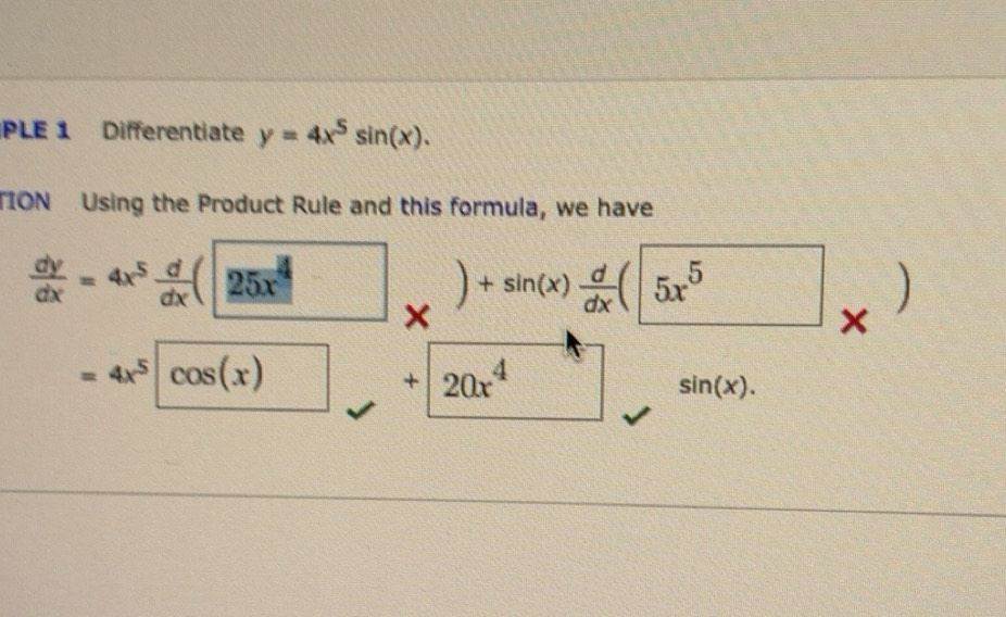 Solved: PLE 1 Differentiate y=4x^5sin (x). TION Using the Product Rule ...
