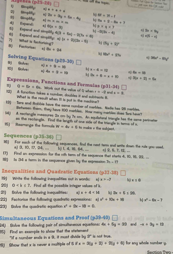 Solved: abbem Fail Cises for Secton Tao Aigebra (p25-28) I, lick off ...