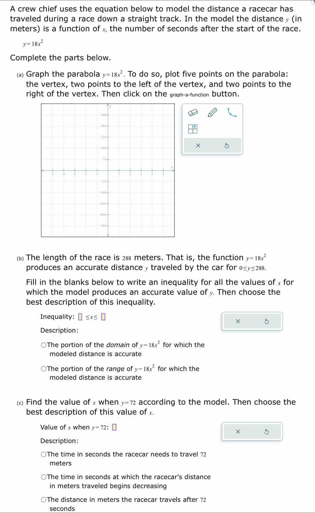 Solved: A crew chief uses the equation below to model the distance a ...