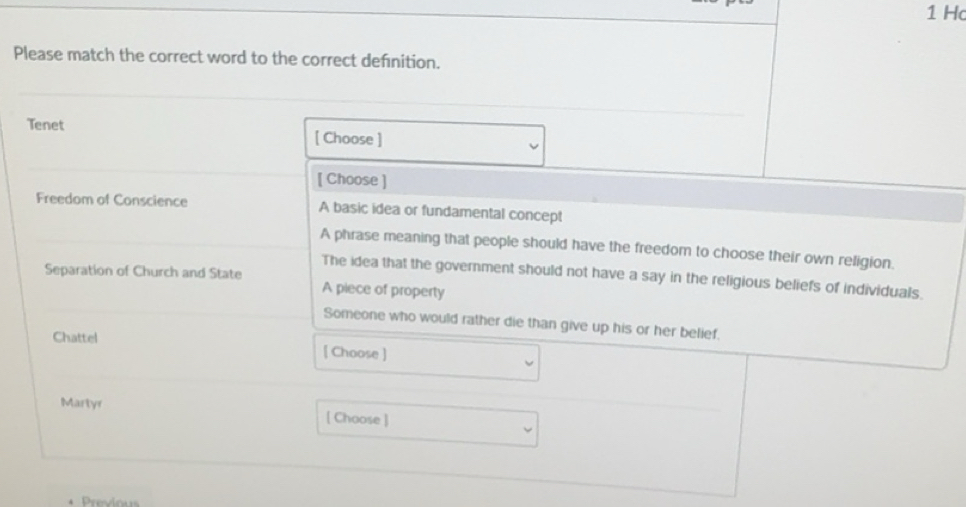 Solved: Please match the correct word to the correct definition. Tenet ...