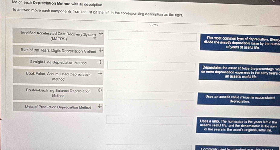 Solved: Match each Depreciation Method with its description. To answer ...