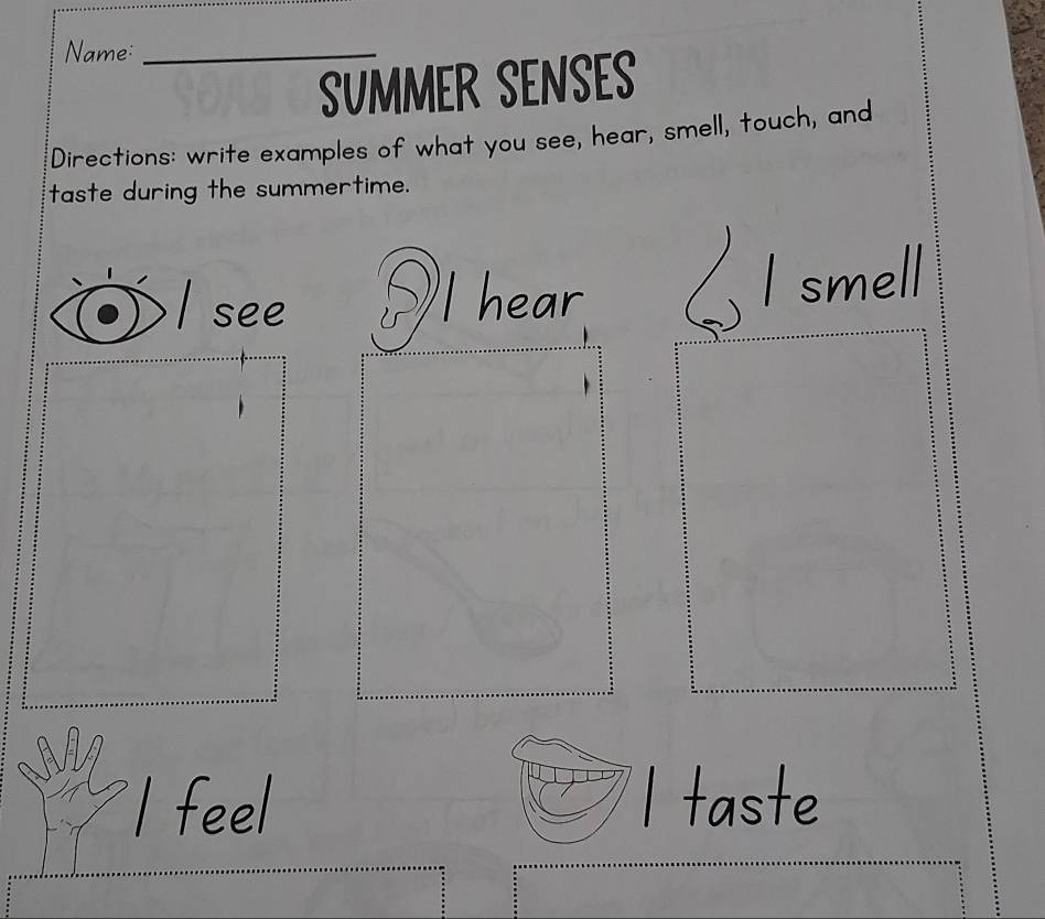Solved: Name:_ SUMMER SENSES Directions: write examples of what you see ...