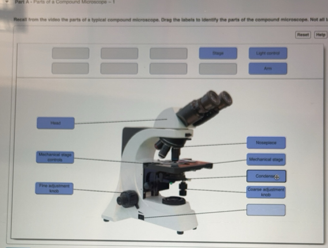 Solved: Parts of a Compound Microscope - 1 Recall from the video the ...