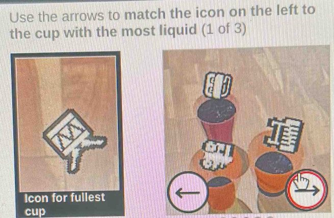 Solved: Use the arrows to match the icon on the left to the cup with ...