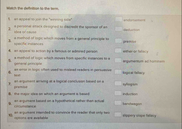 Solved: Match the definition to the term. 1 an appeal to join the ...