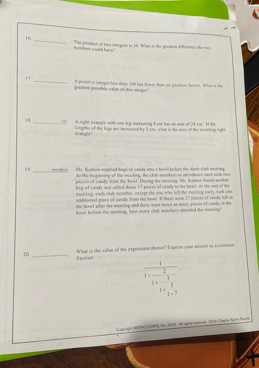 Solved: 16._ The product of two integers is 36. What is the greatest ...