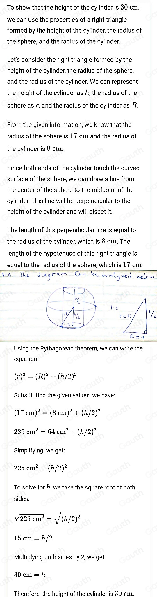 Telah dijawab:NOT TO SCALE The diagram shows a cylinder with radius 8cm ...