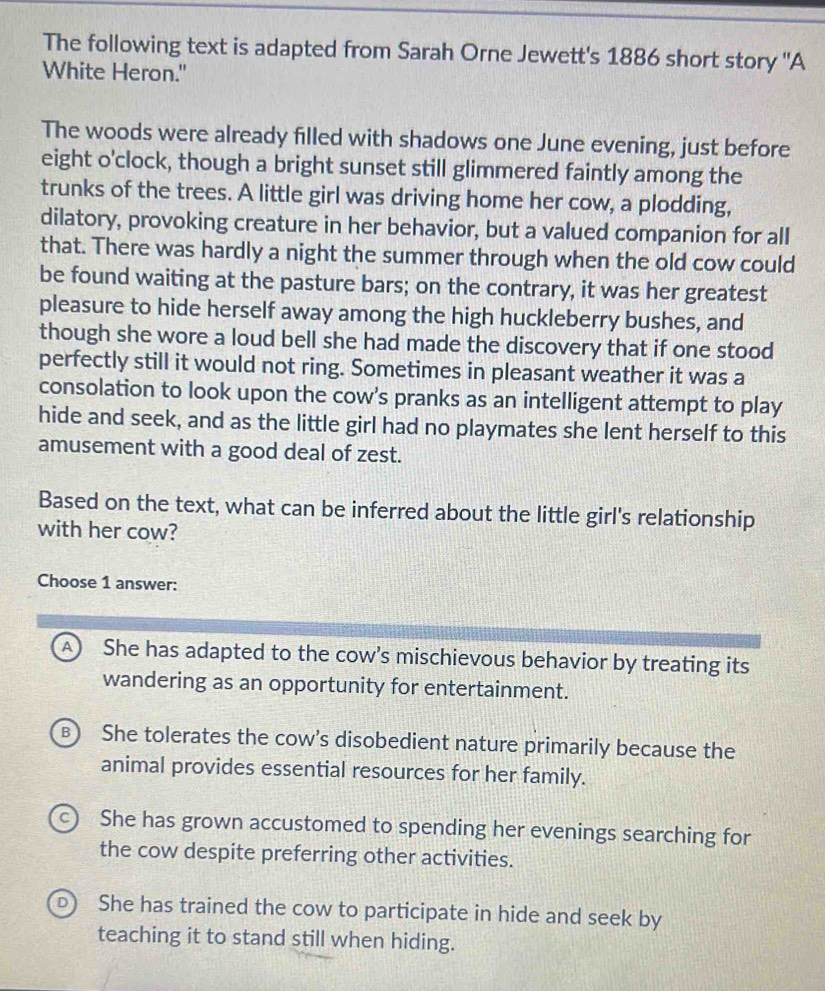 Solved: The following text is adapted from Sarah Orne Jewett's 1886 ...