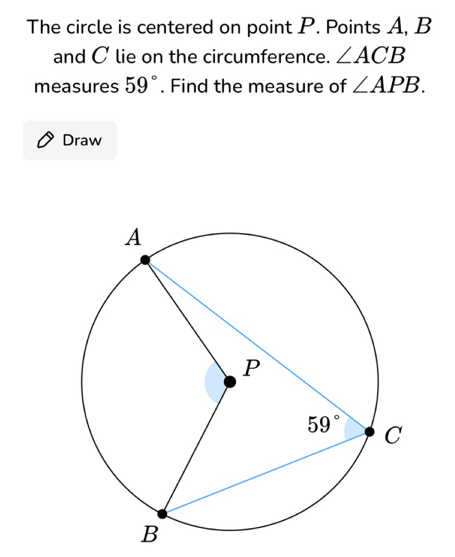Solved: The circle is centered on point P. Points A, B and C lie on the ...