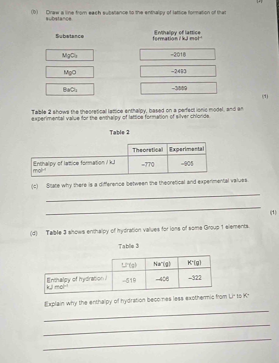 Solved: (3) (b) Draw a line from each substance to the enthalpy of ...