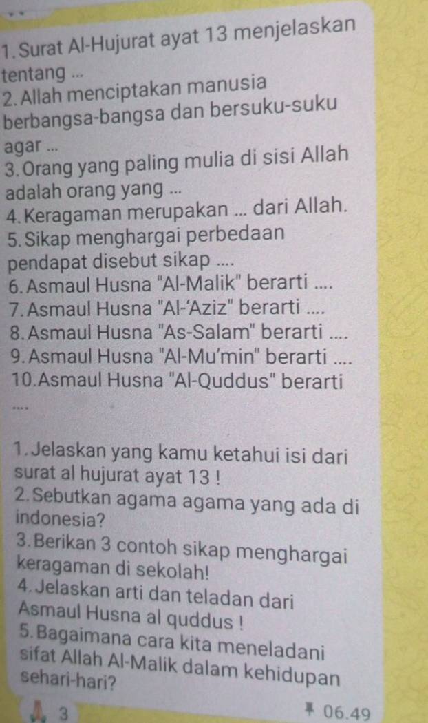 Telah dijawab:Surat Al-Hujurat ayat 13 menjelaskan tentang ... 2. Allah ...