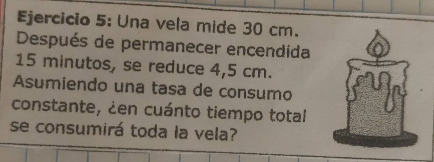 Resuelto:Una vela mide 30 cm. Después de permanecer encendida 15 ...