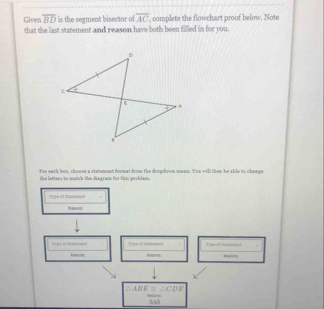 Solved: Given overline BD is the segment bisector of overline AC , complete the flowchart proof ...
