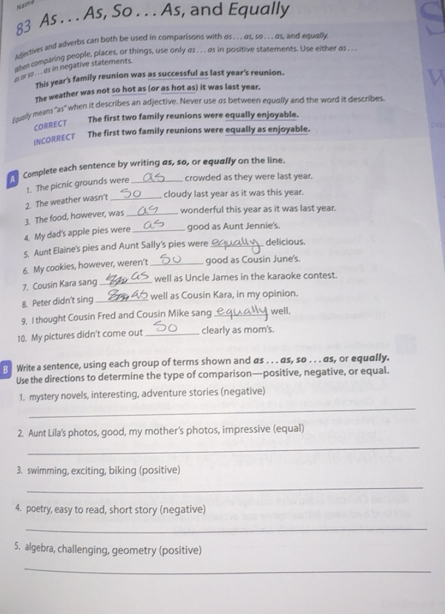Solved: Name 83 As . . . As, So . . . As, and Equally Adjectives and ...