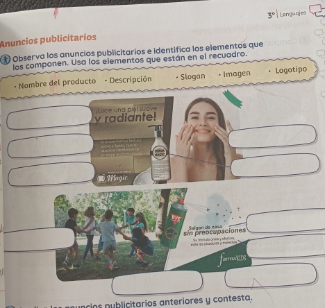 Resuelto:3° Anuncios publicitarios Lenguajes 1 Observa los anuncios ...