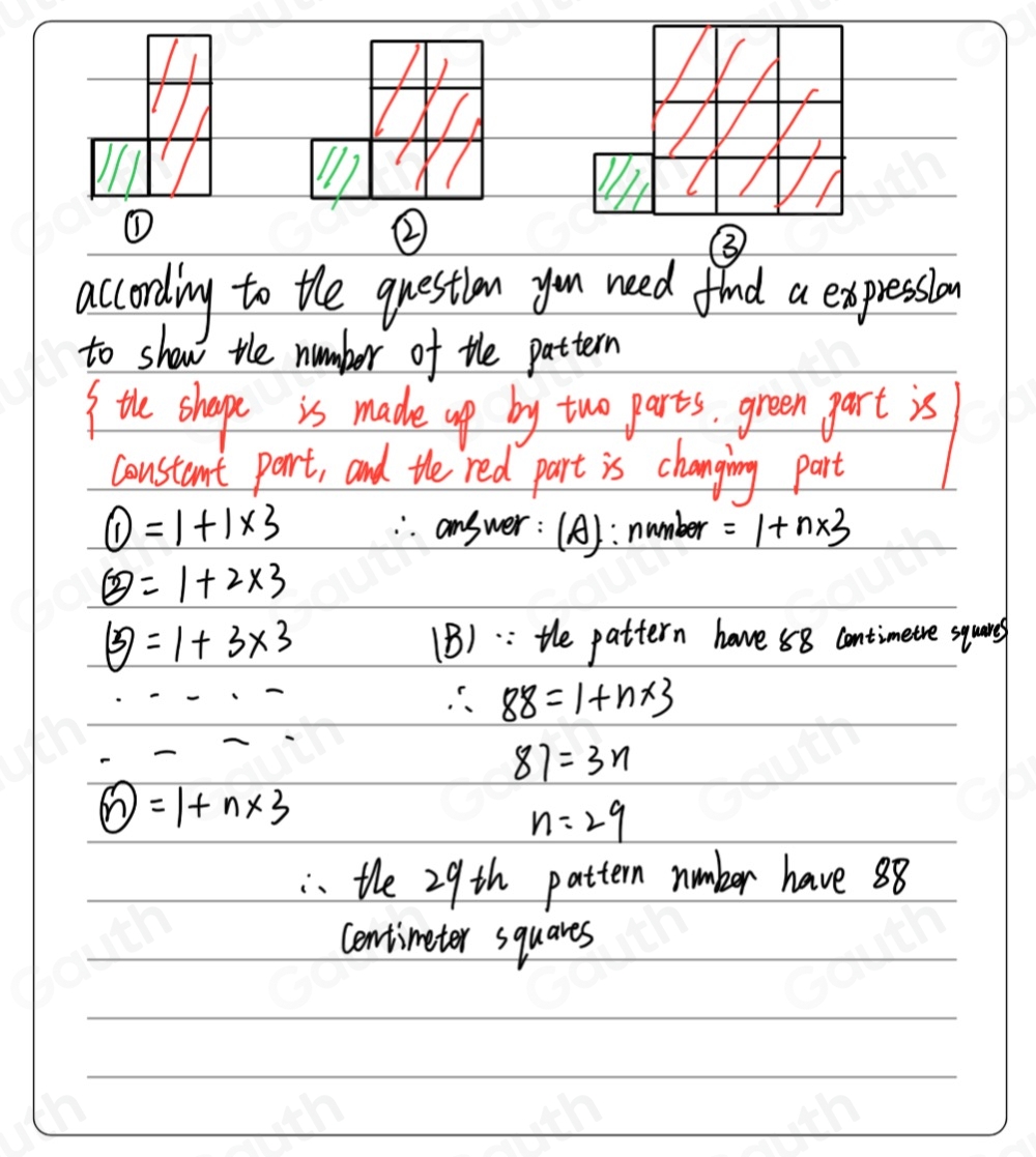 تم الحل:Here is a sequence of patterns made from centimetre squares. Pattern Pattern Pattern numbe