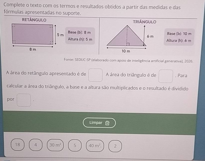 Solved: Complete o texto com os termos e resultados obtidos a partir ...