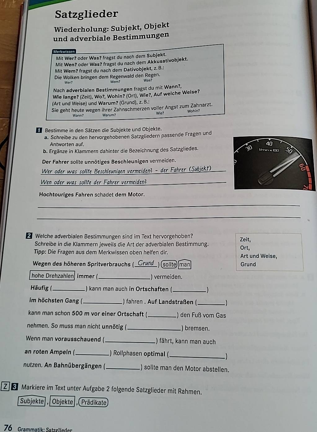 Gelöst:Satzglieder Wiederholung: Subjekt, Objekt und adverbiale ...