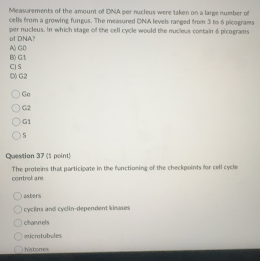Solved: Measurements of the amount of DNA per nucleus were taken on a ...