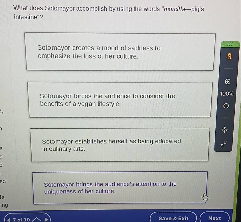 Solved: What does Sotomayor accomplish by using the words ''morcilla ...