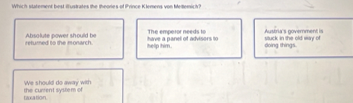 Solved: Which statement best illustrates the theories of Prince Klemens ...