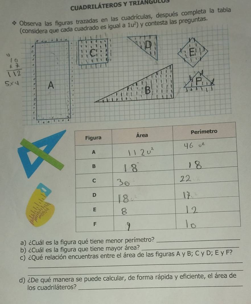 Resuelto:CUADRILÁTEROS Y TRIÁNGULUS Observa las figuras trazadas en las ...