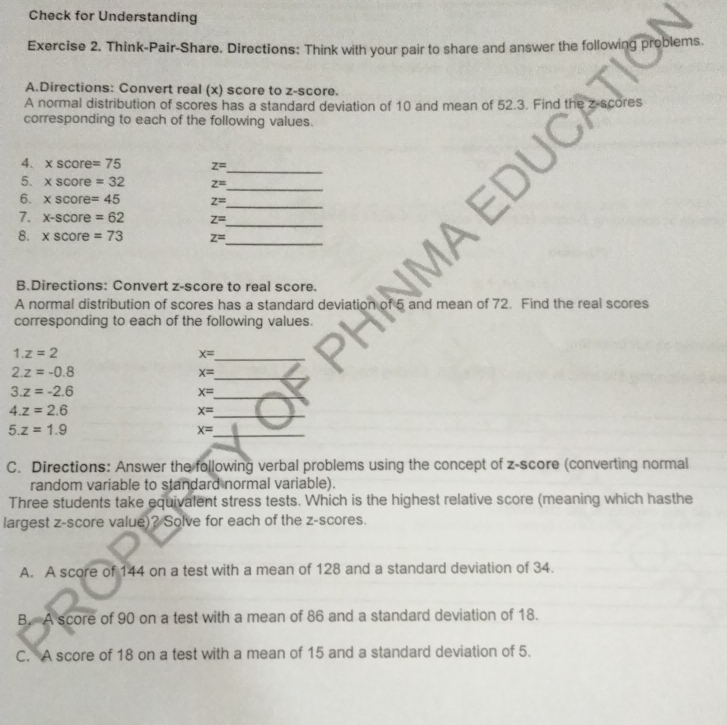 Solved: Check for Understanding Exercise 2. Think-Pair-Share ...