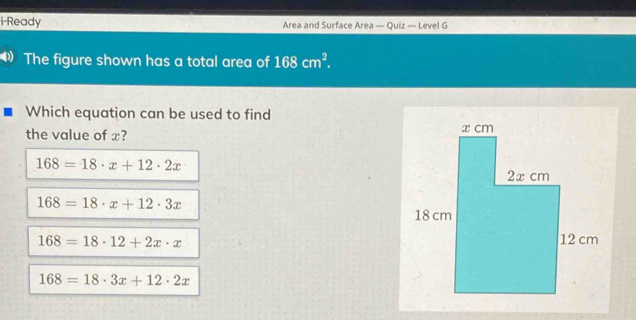 Solved: i-Ready Area and Surface Area — Quiz — Level G The figure shown ...