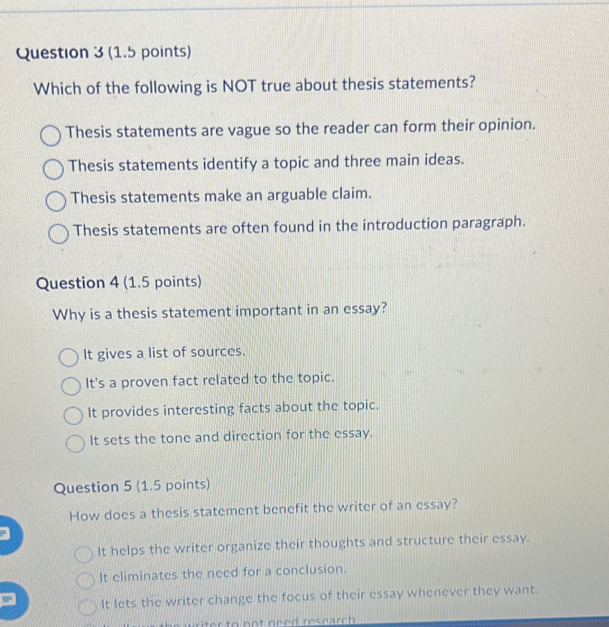 Solved: Which of the following is NOT true about thesis statements ...