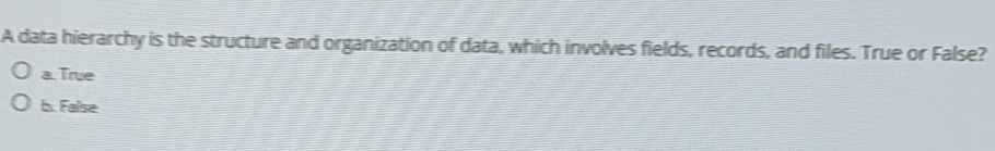 Solved: A data hierarchy is the structure and organization of data ...