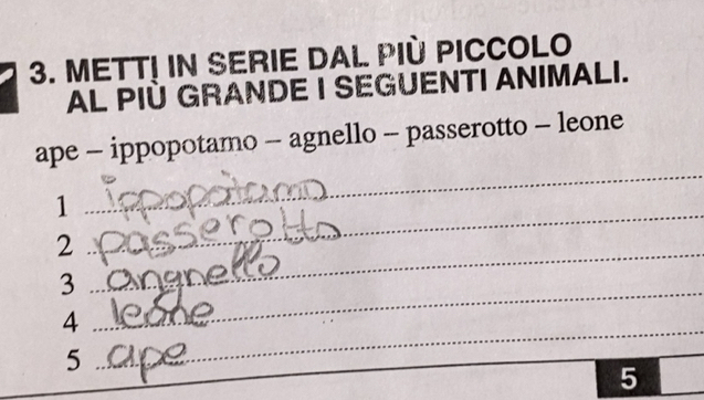 Risolto:METT! IN SERIE DAL PIÈ PICCOLO AL PIÜ GRANDE I SEGUENTI ANIMALI ...